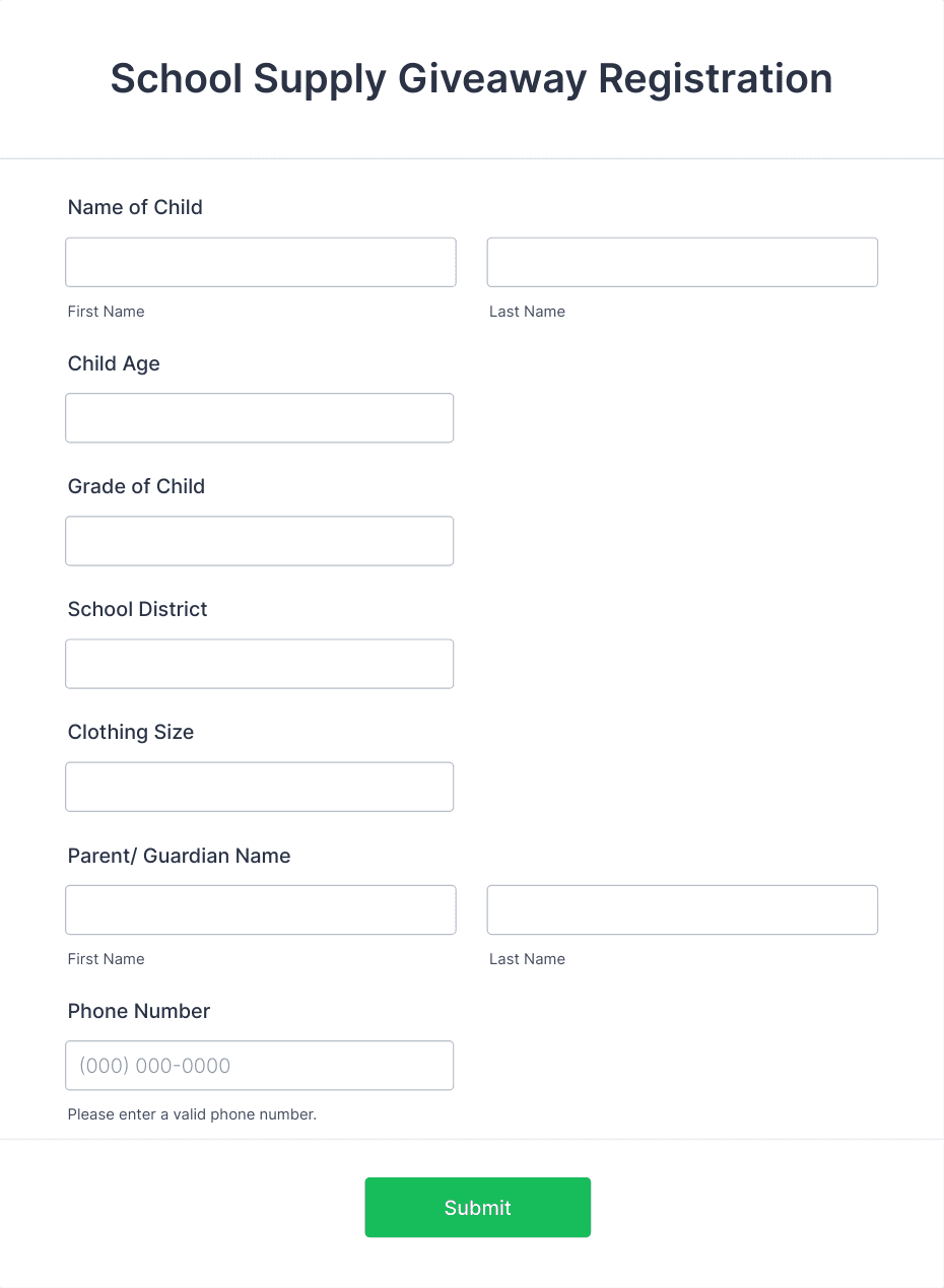 School Supply Giveaway Registration Form Template | Jotform