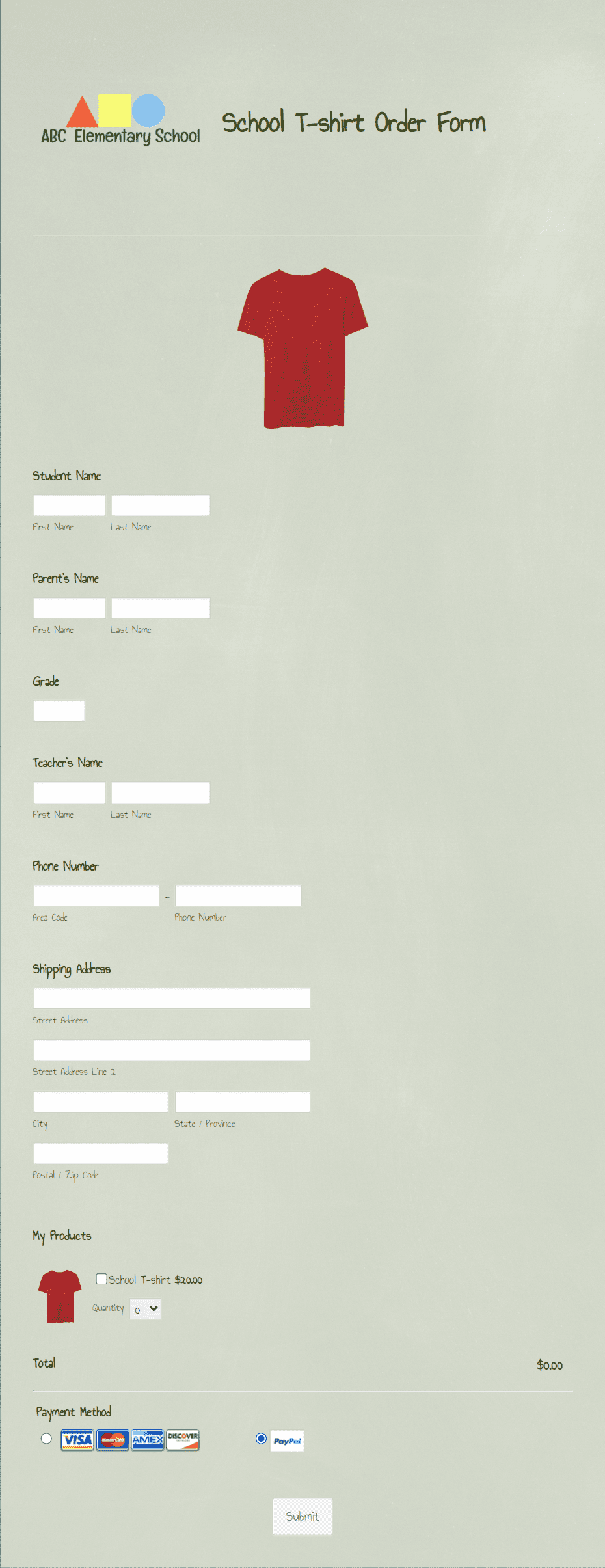 School T-Shirt Order Form Template | Jotform