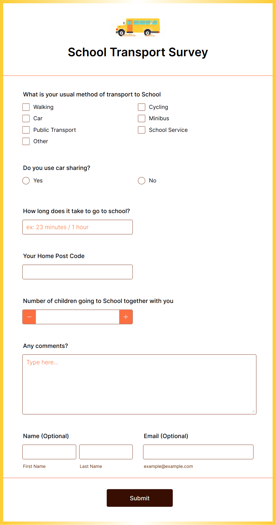 School Transport Survey Form Template | Jotform