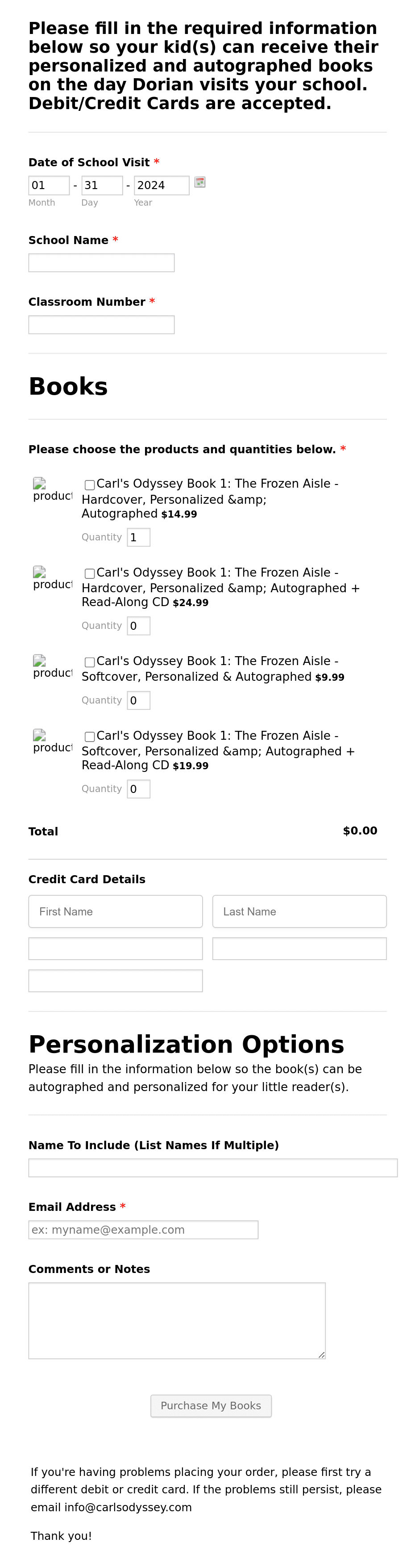 School Visit Pre-Order Form Template | Jotform