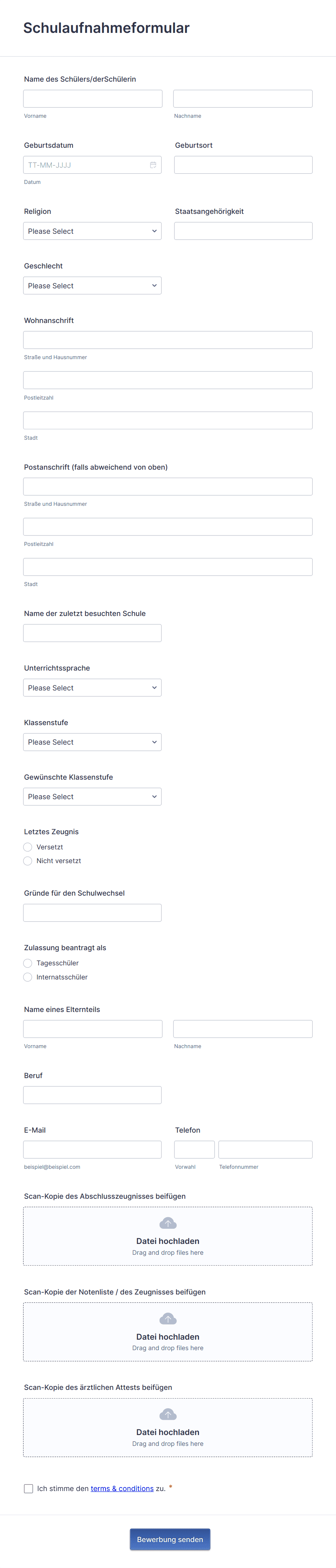 Schulaufnahmeformular Formularvorlage | Jotform