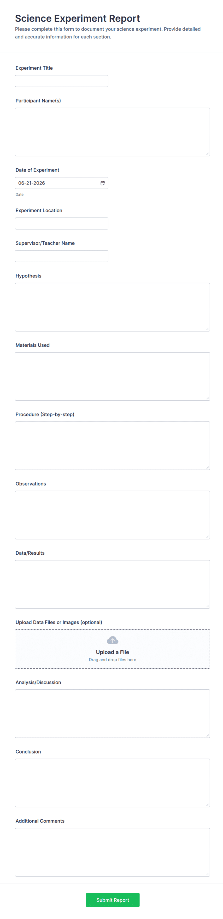 Science Experiment Report Form Template | Jotform