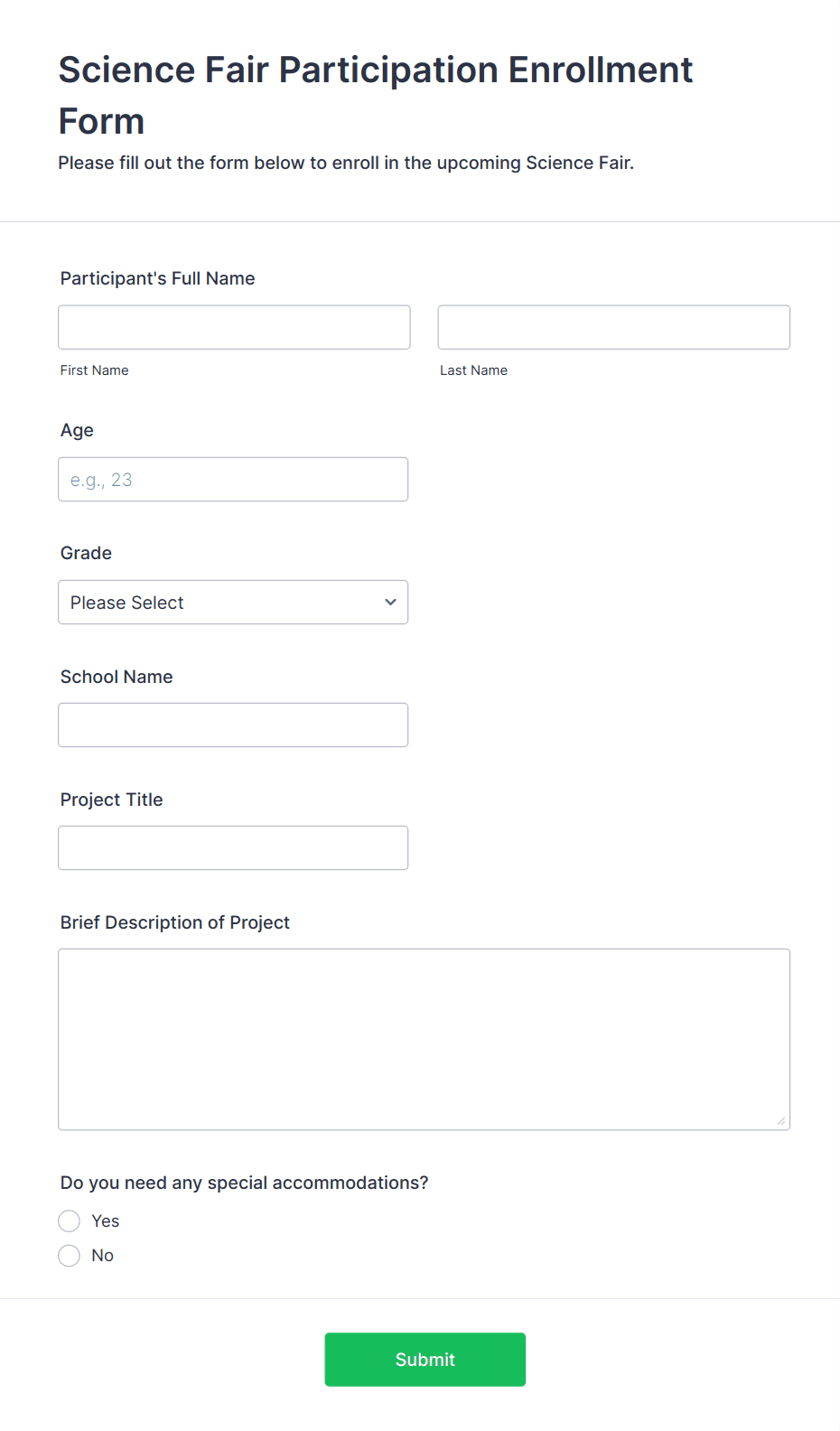 Science Fair Participation Enrollment Form Template | Jotform