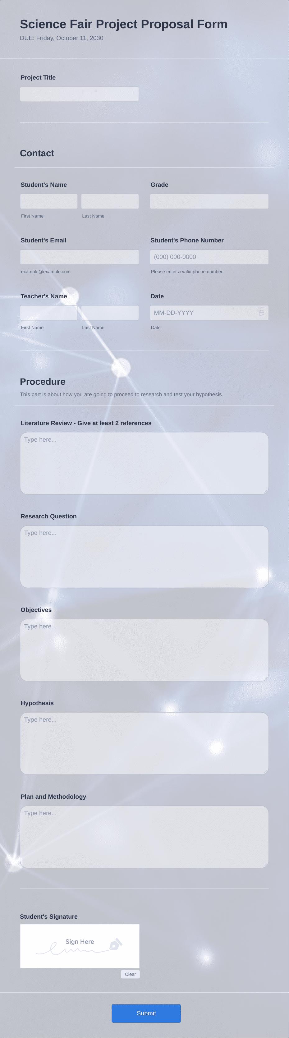 Science Fair Project Proposal Form Template | Jotform