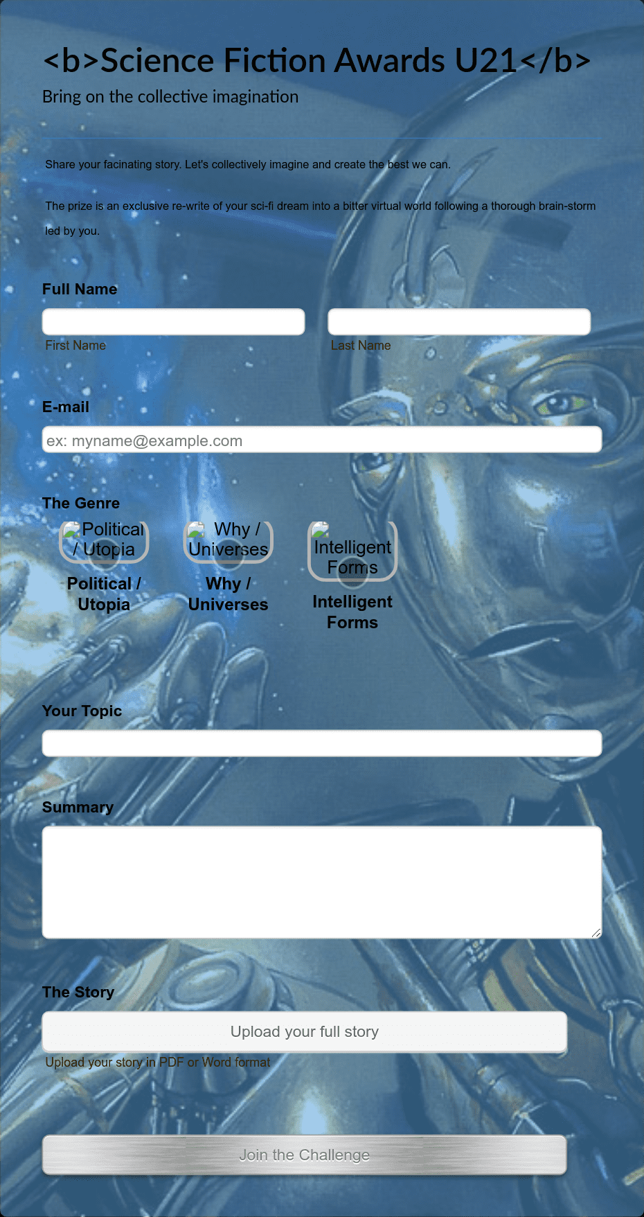 Science Fiction Awards U21 Form Template | Jotform
