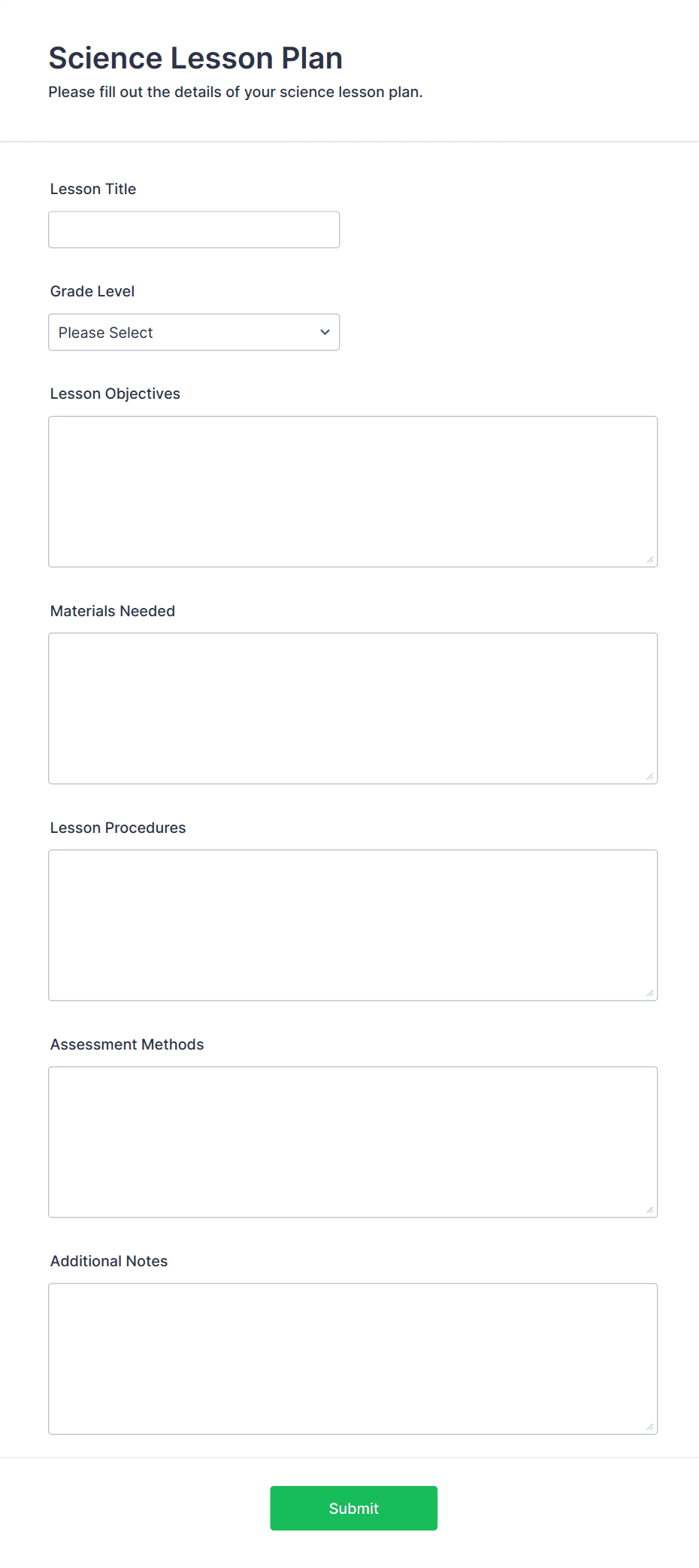 Science Lesson Plan Form Template | Jotform