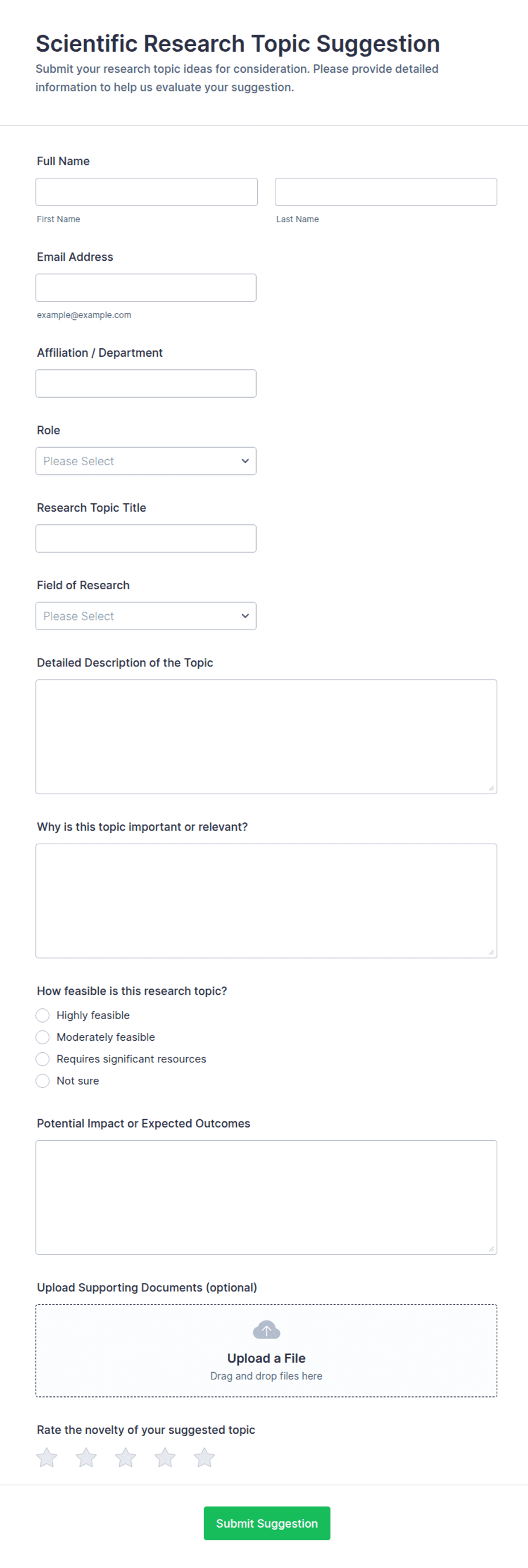 Scientific Research Topic Suggestion Form Template | Jotform