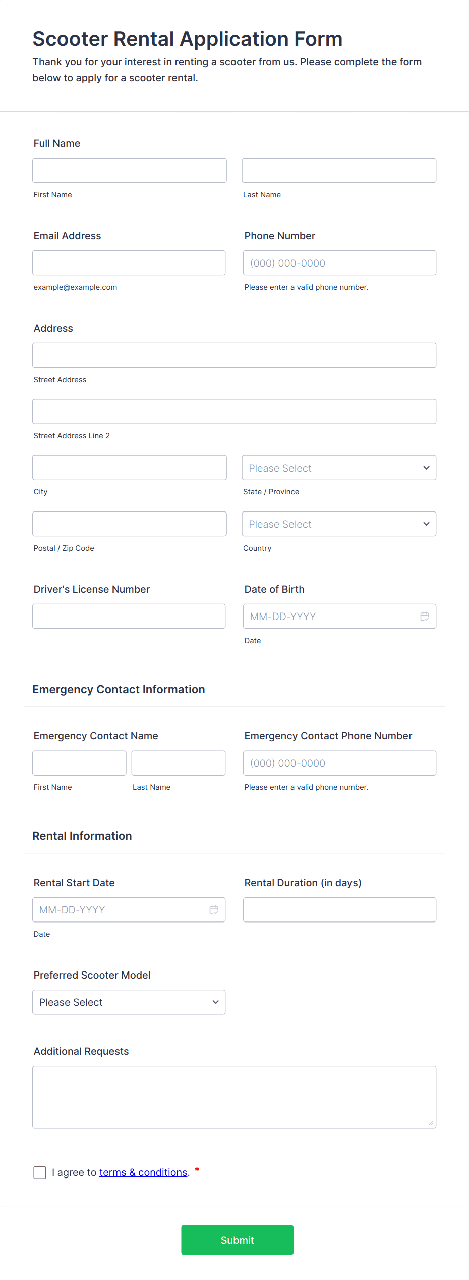 Scooter Rental Application Form Template | Jotform