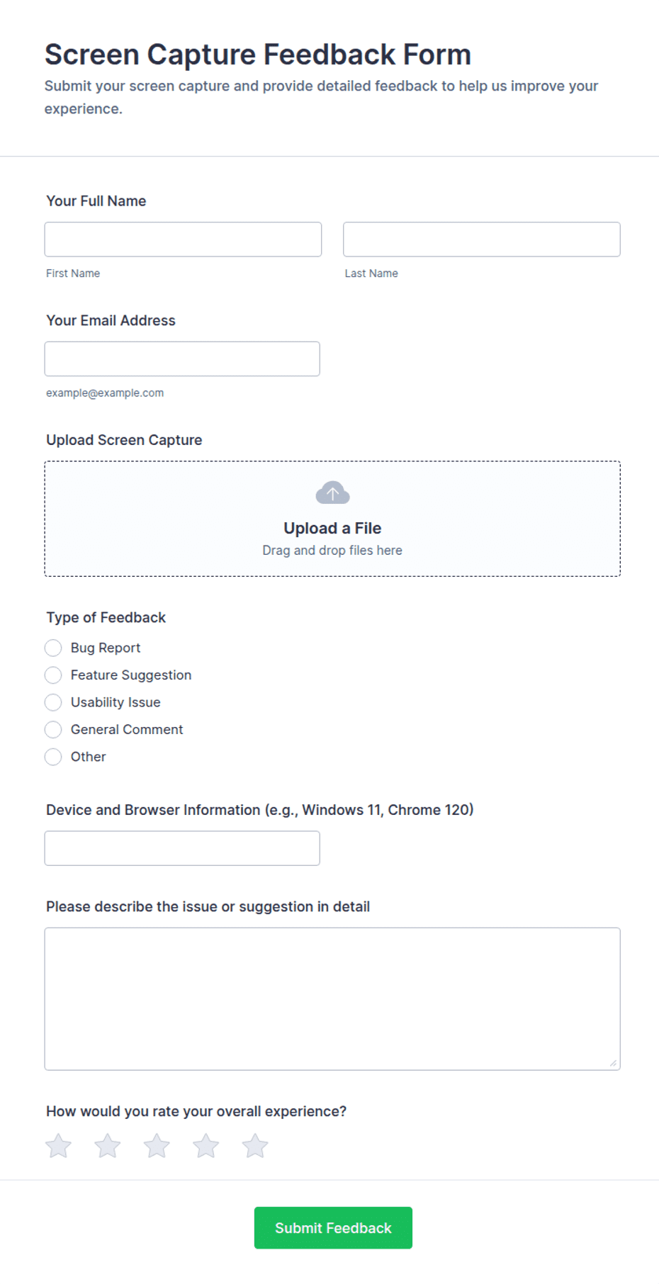 Screen Capture Feedback Form Template | Jotform