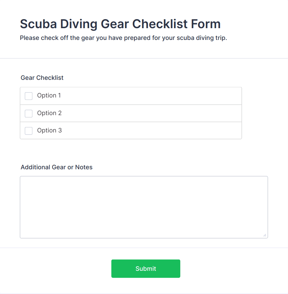 Scuba Diving Gear Checklist Form Template | Jotform