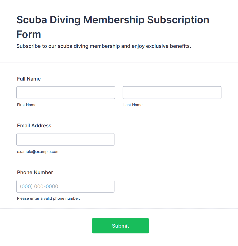 Scuba Diving Membership Subscription Form Template | Jotform