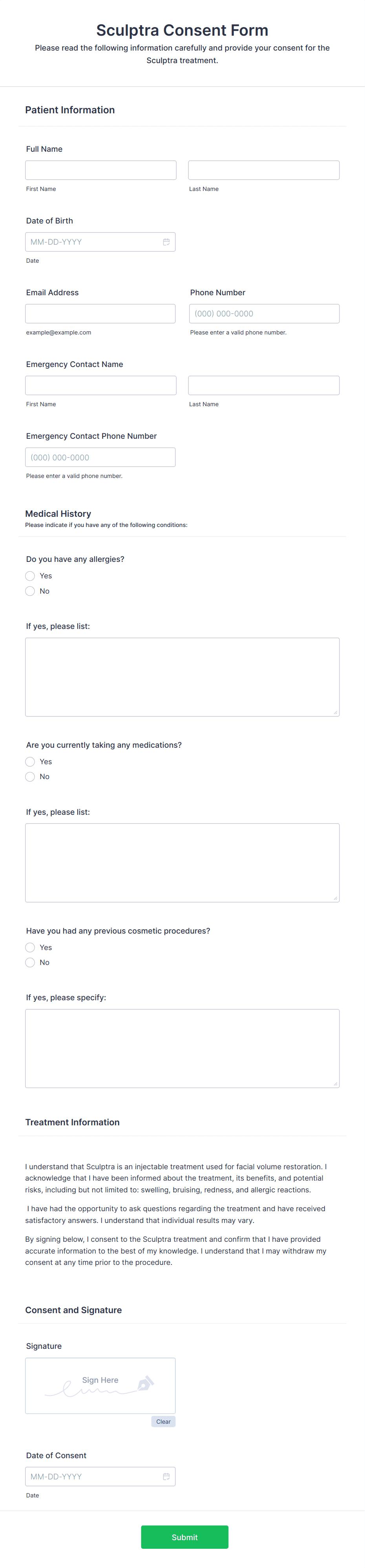 Sculptra Consent Form Template | Jotform