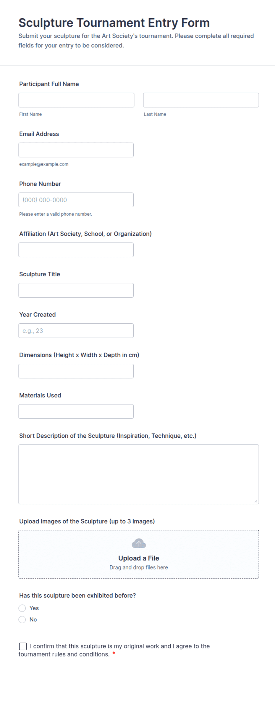 Sculpture Tournament Entry Form Template | Jotform