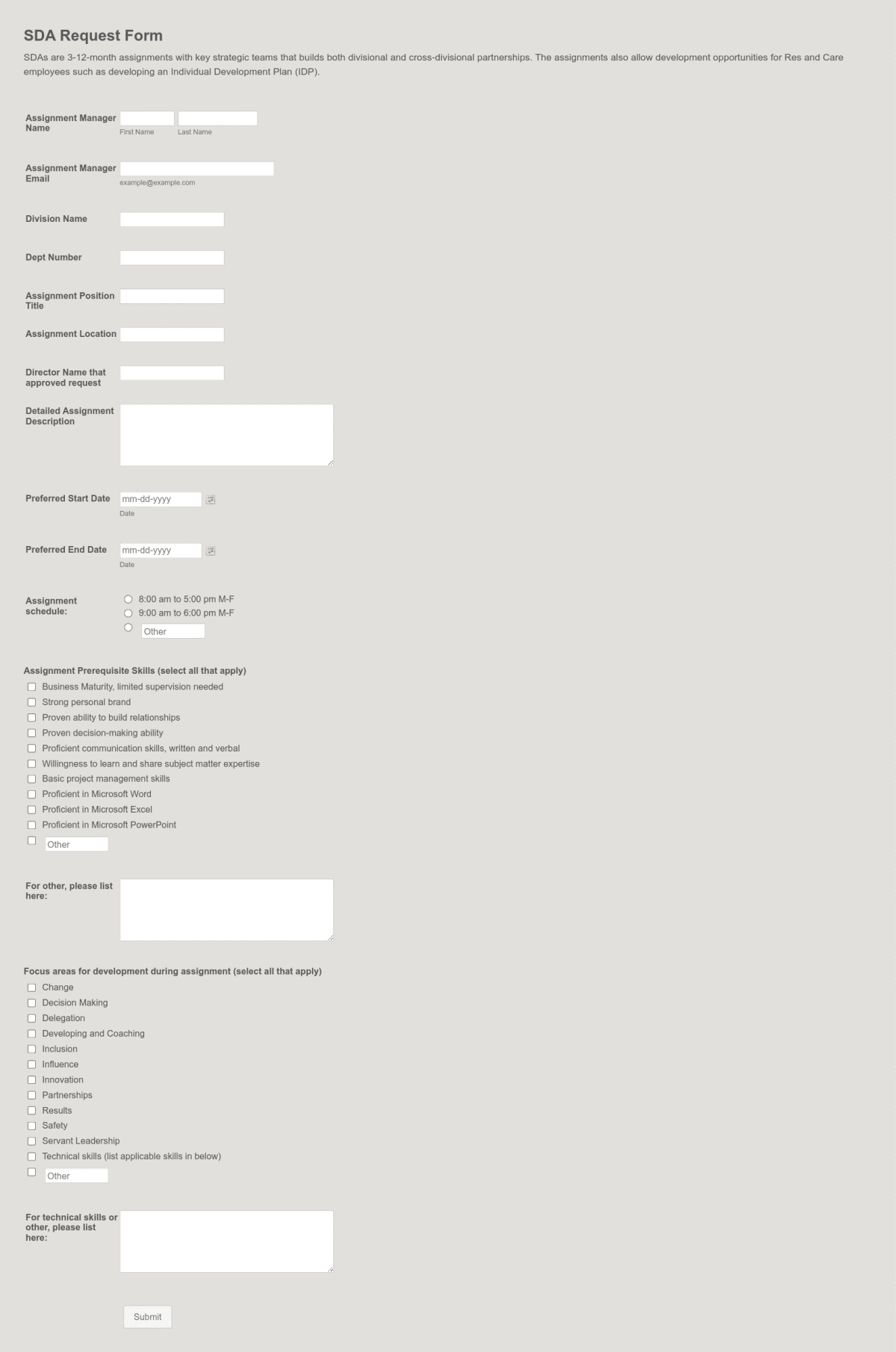 SDA Request Form Template | Jotform
