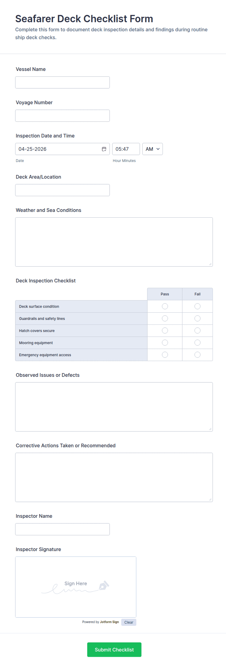 Seafarer Deck Checklist Form Template | Jotform