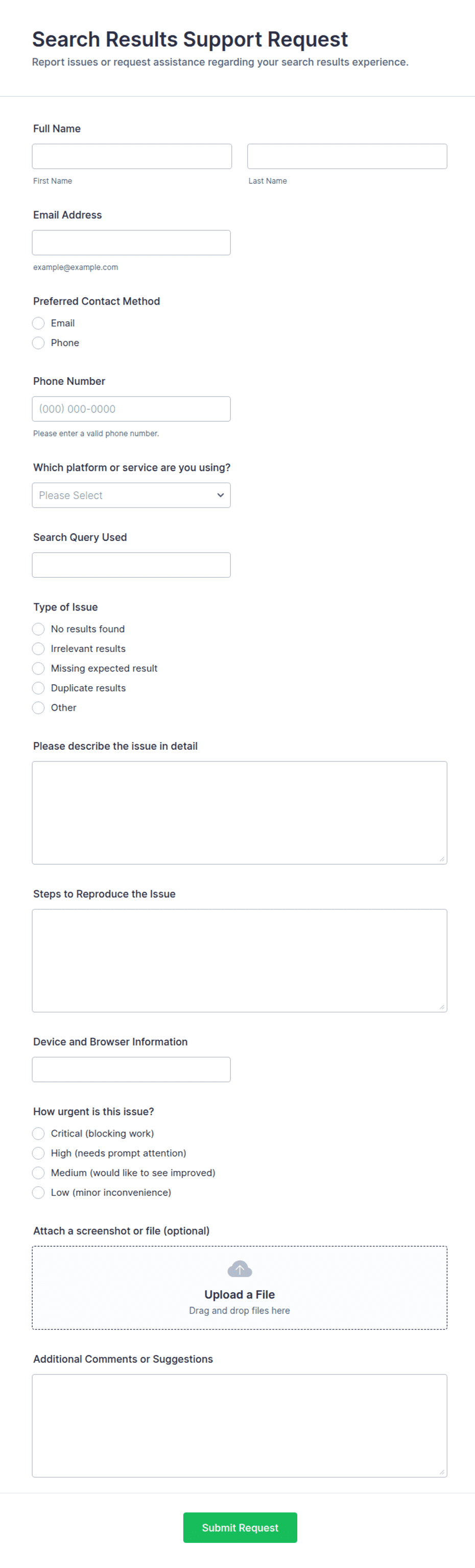 Search Results Support Request Form Template | Jotform