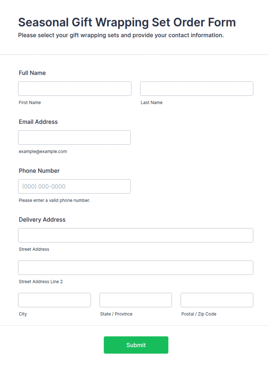 Seasonal Gift Wrapping Set Order Form Template | Jotform