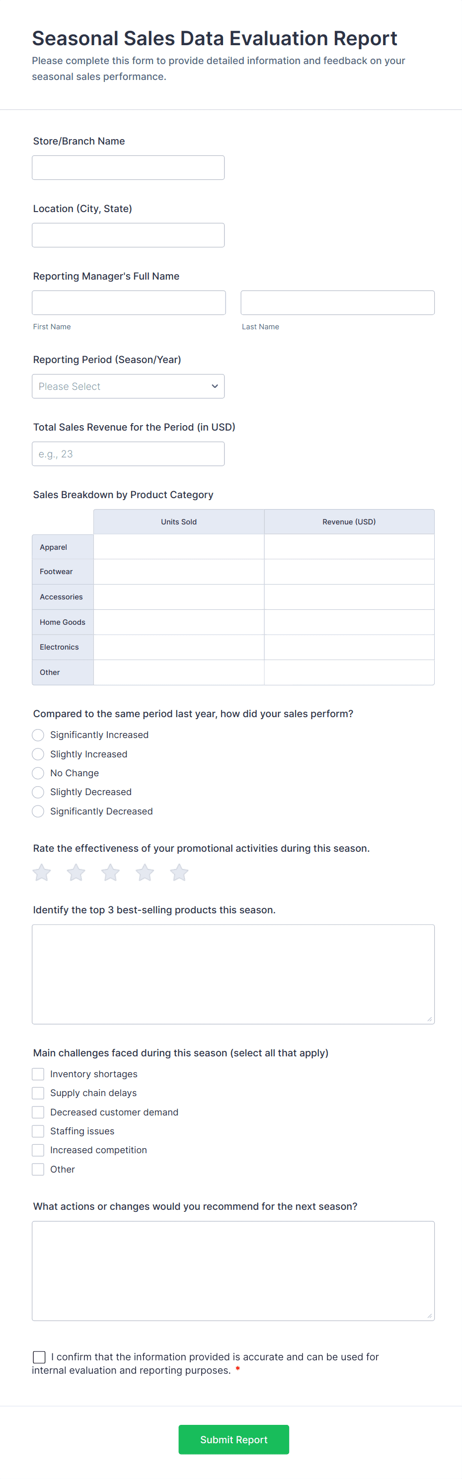 Seasonal Sales Data Evaluation Report Form Template | Jotform