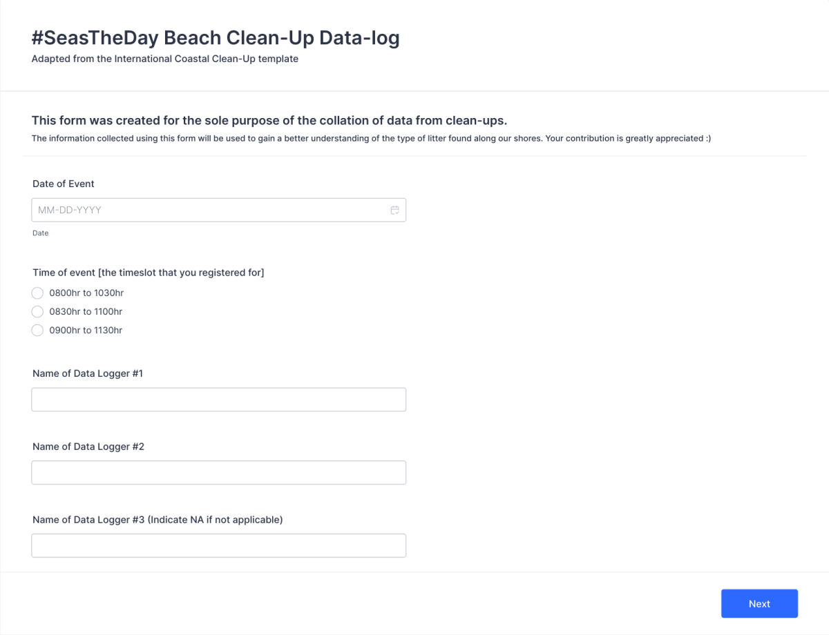 #SeasTheDay Beach Clean-Up Data-log Form Template | Jotform