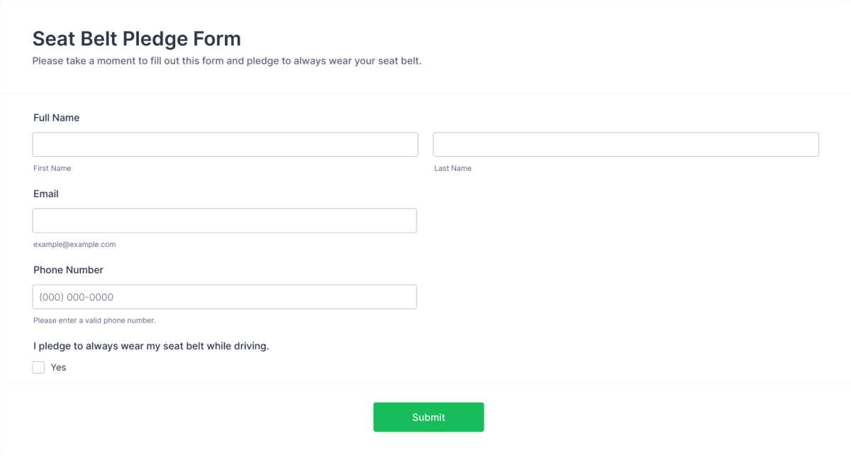 Seat Belt Pledge Form Template | Jotform