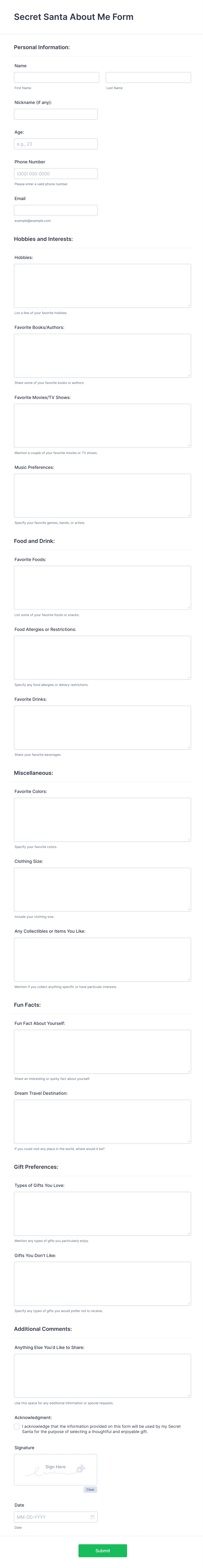 Secret Santa About Me Form Template | Jotform