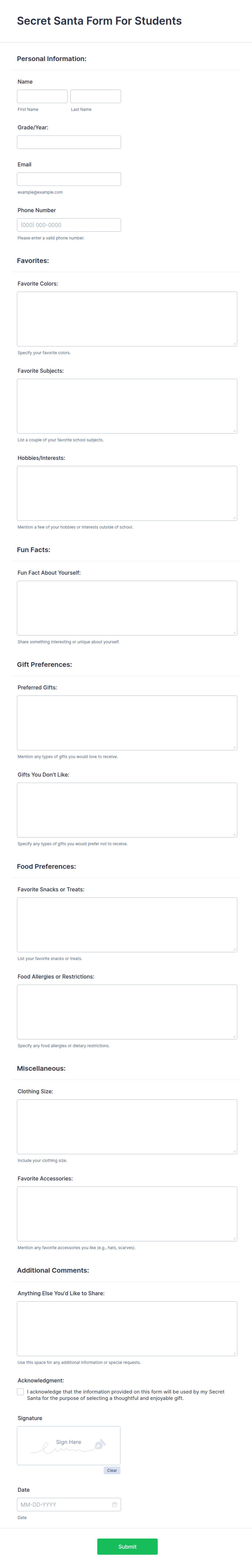 Secret Santa Form For Students | Jotform