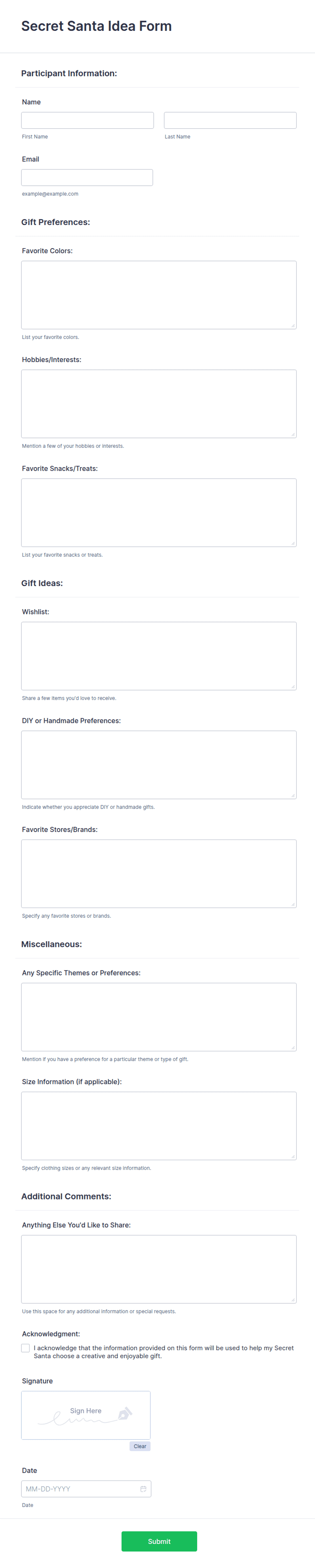 Secret Santa Idea Form Template | Jotform