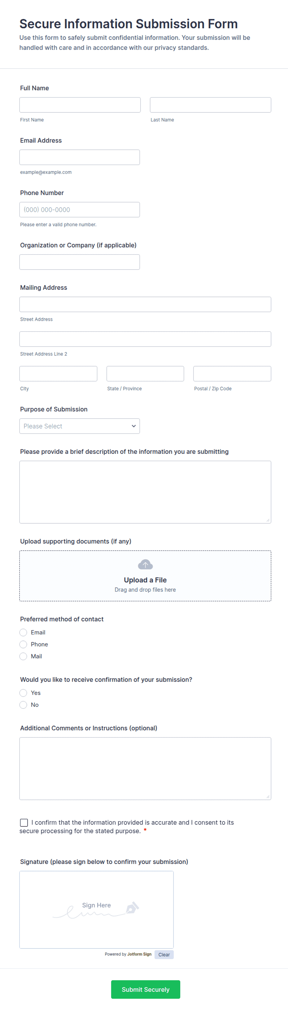 Secure Information Submission Form Template | Jotform