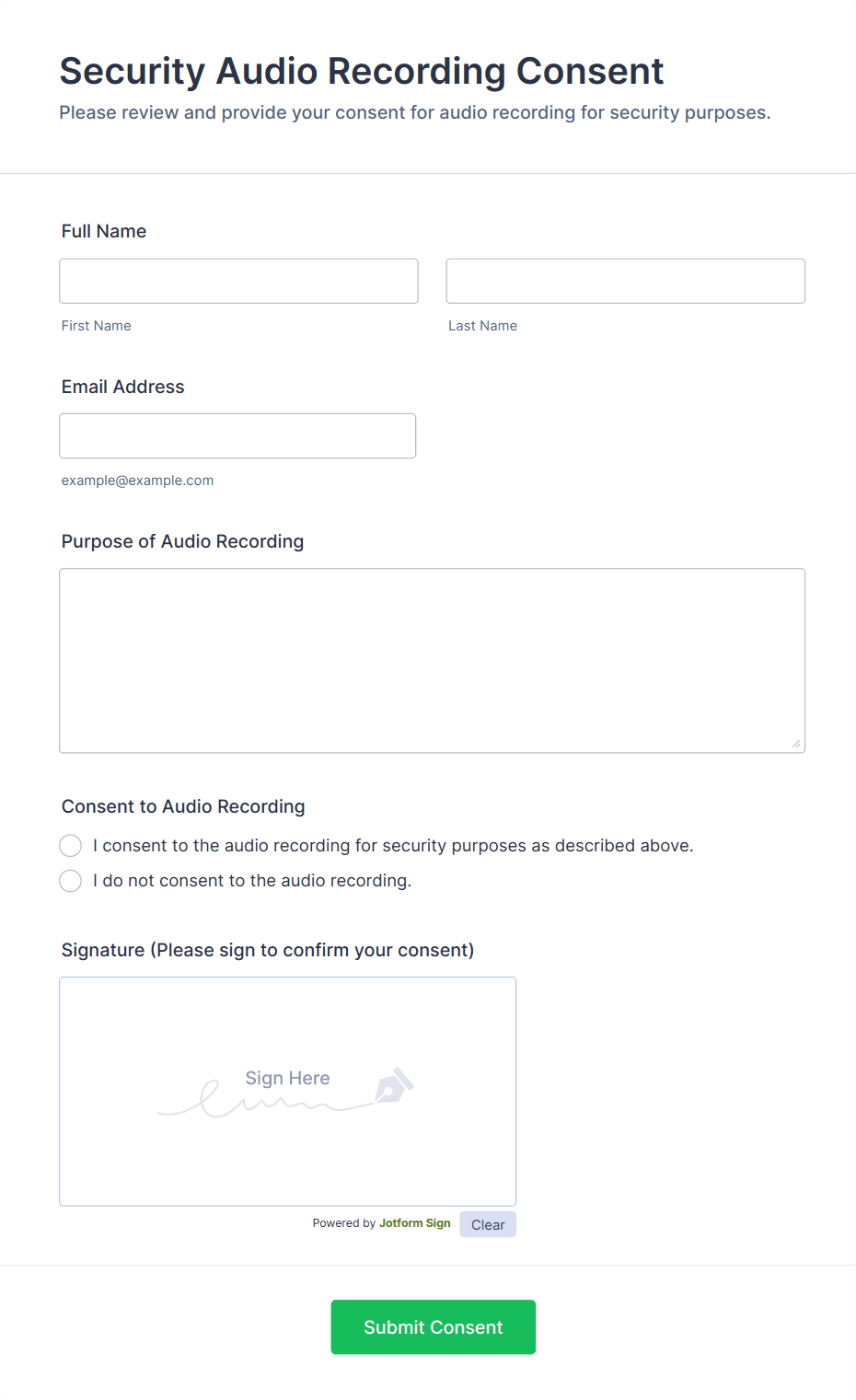 Security Audio Recording Consent Form Template | Jotform