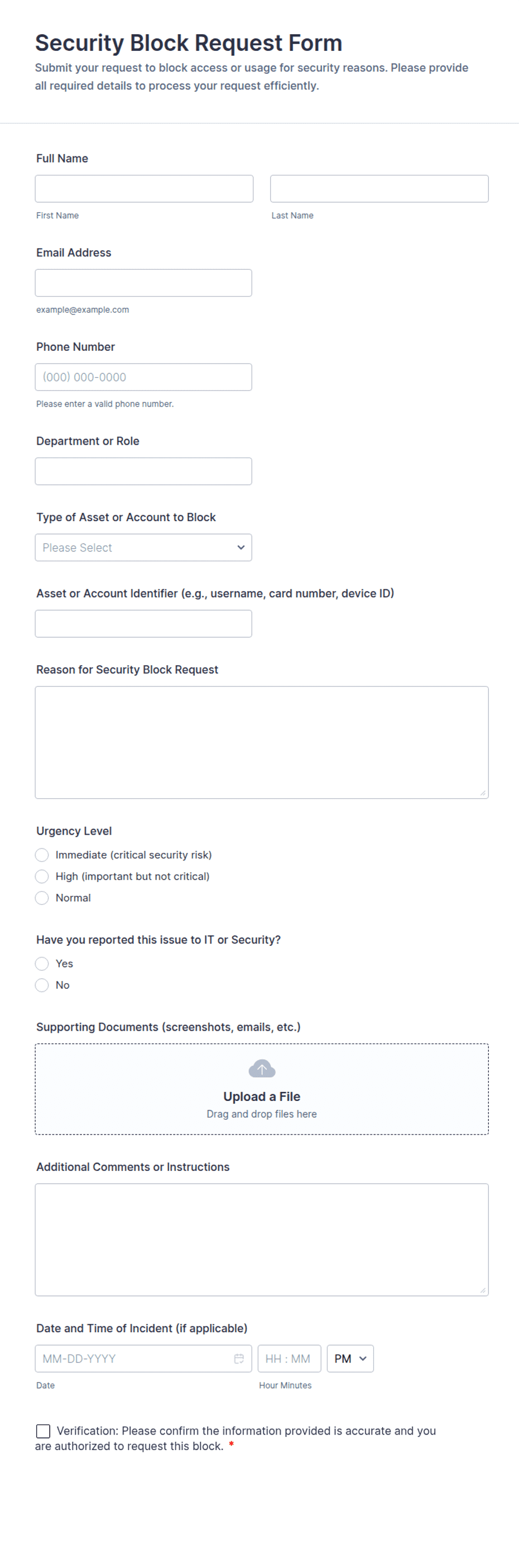 Security Block Request Form Template | Jotform