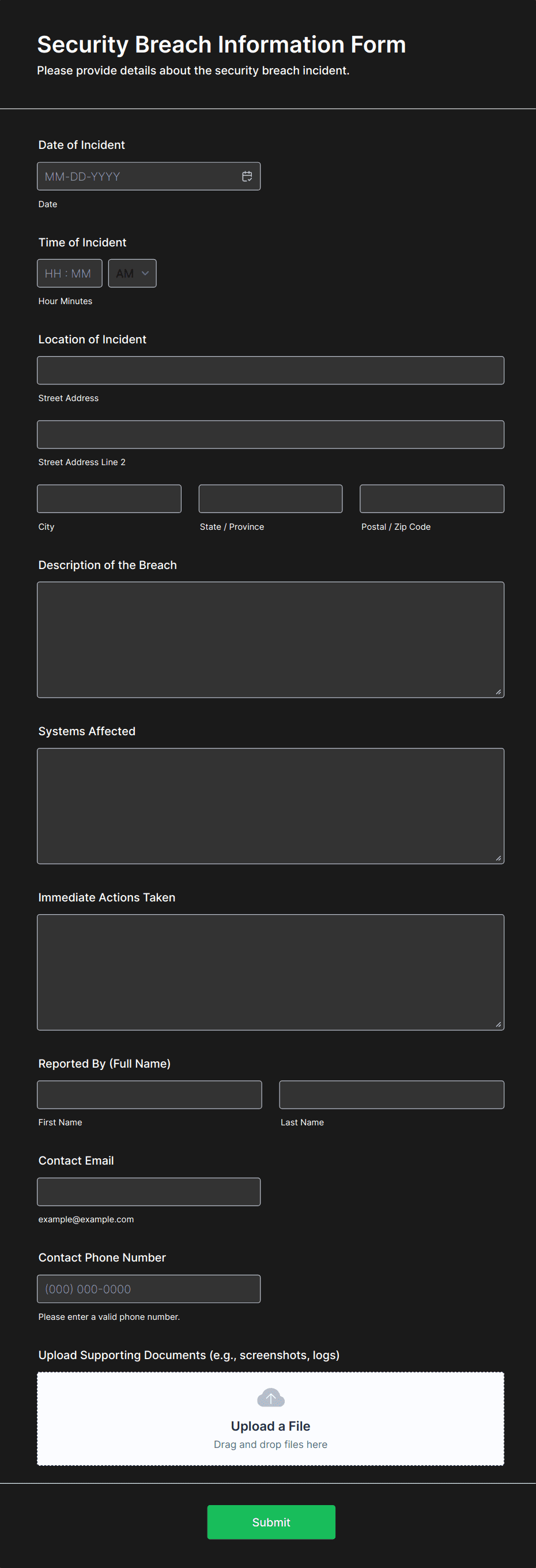 Security Breach Information Form Template | Jotform