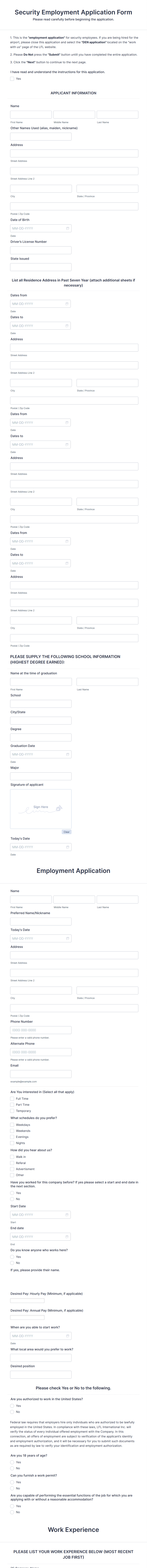 Security Employment Application Form Template | Jotform