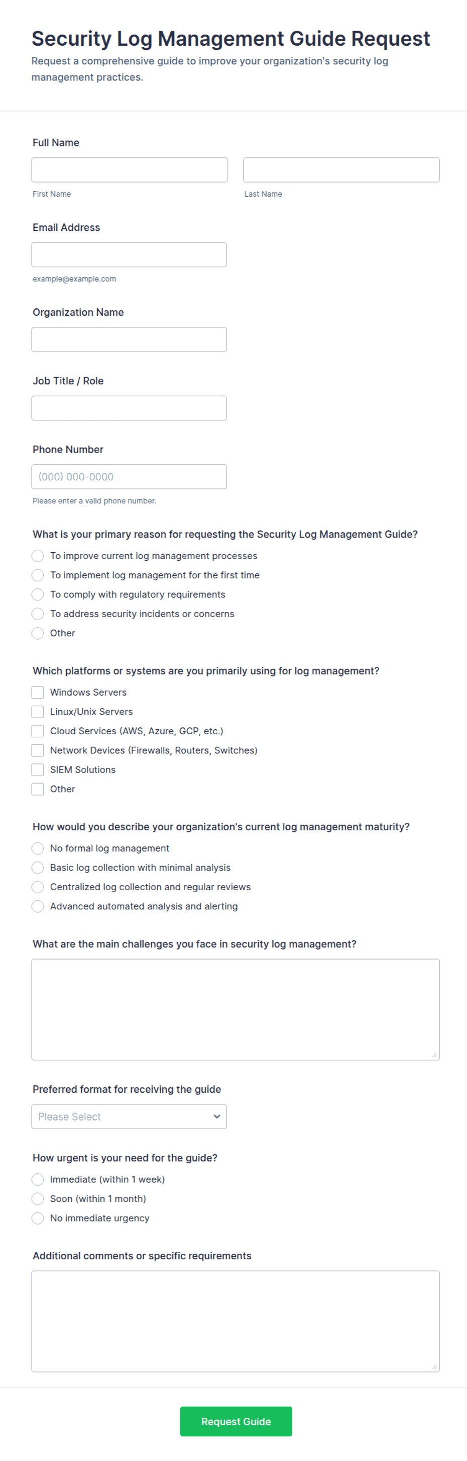 Security Log Management Guide Request Form Template | Jotform
