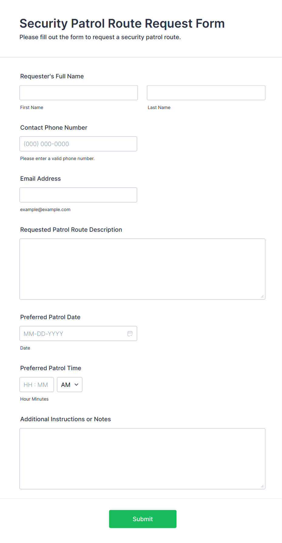 Security Patrol Route Request Form Template | Jotform