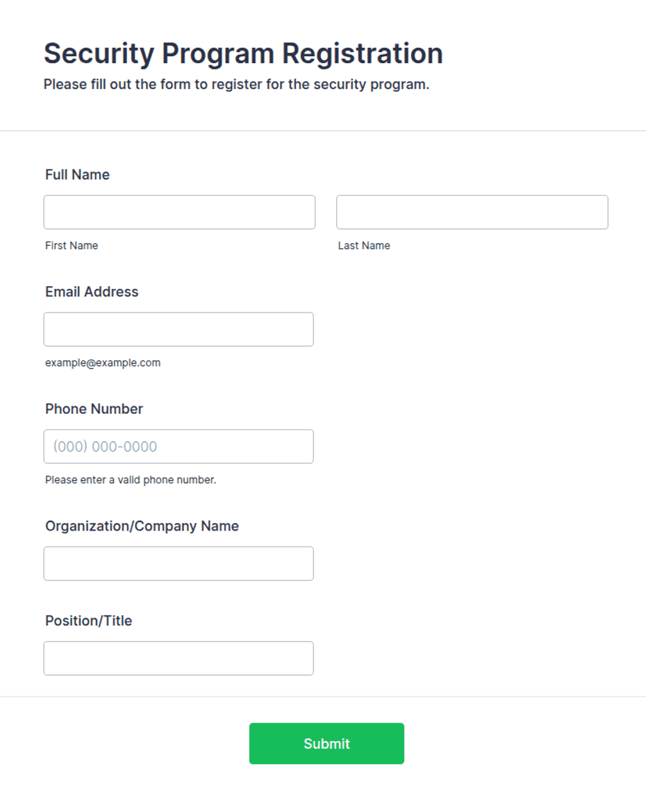 Security Program Registration Form Template | Jotform