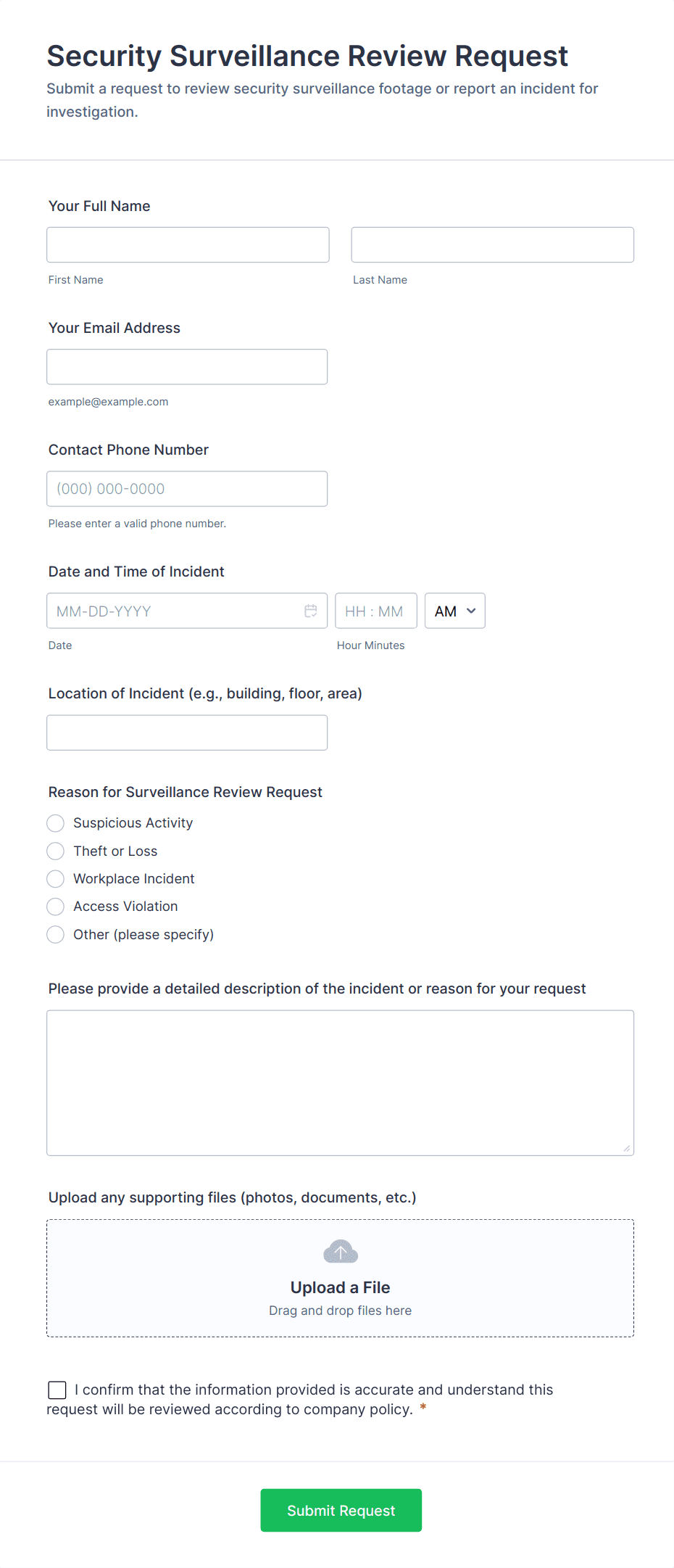 Security Surveillance Review Request Form Template | Jotform