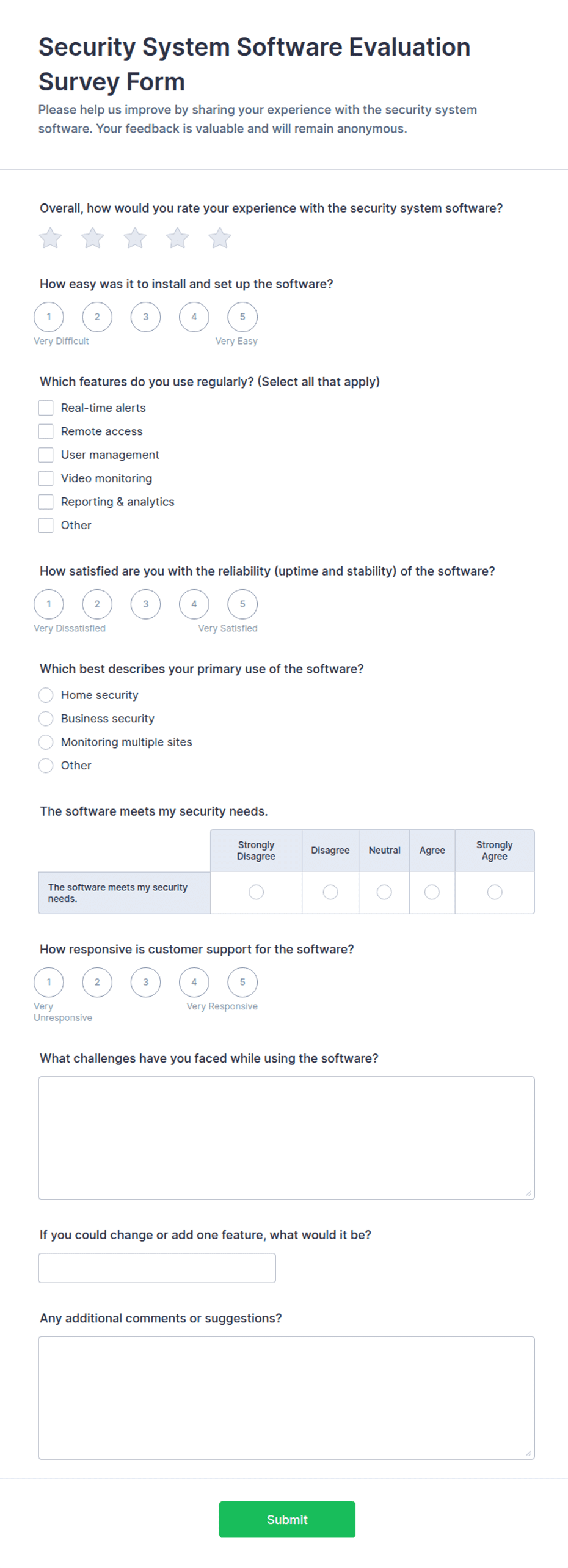 Security System Software Evaluation Survey Form Template | Jotform