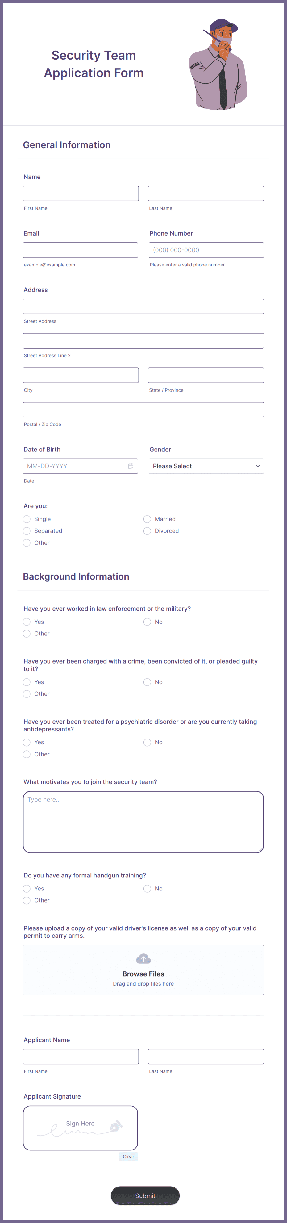 Security Team Application Form Template | Jotform