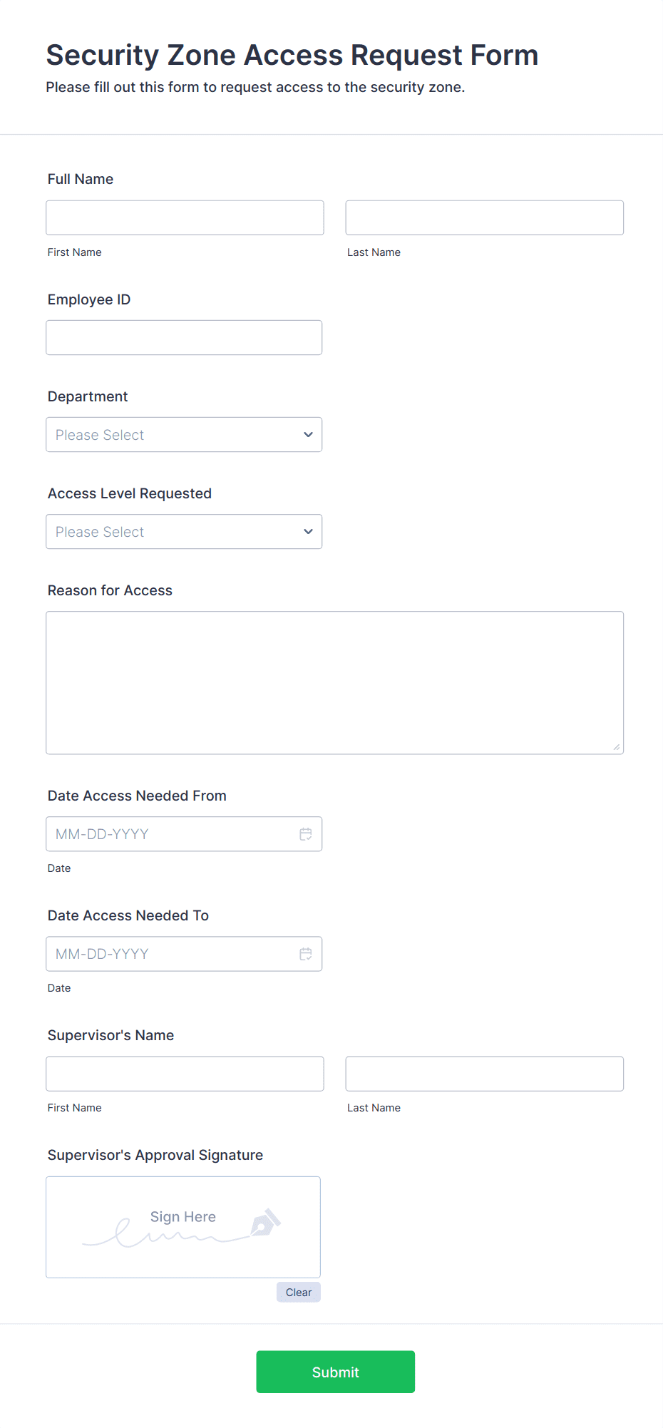 Security Zone Access Request Form Template | Jotform
