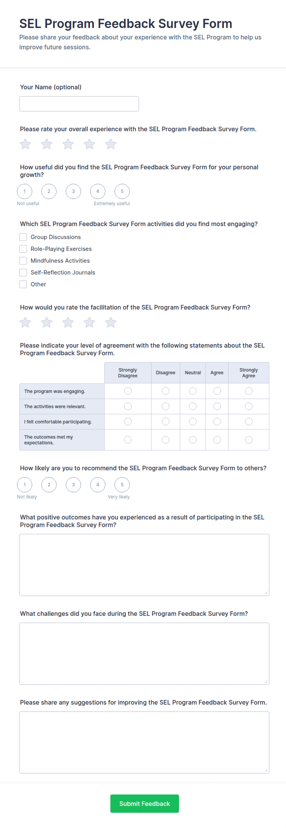 SEL Program Feedback Survey Form Template | Jotform