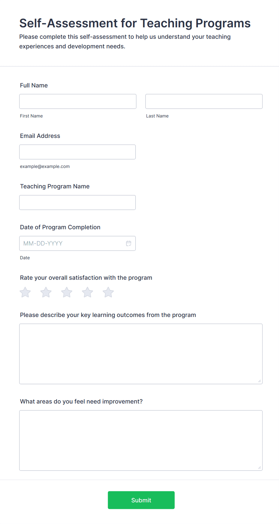 Self-Assessment for Teaching Programs Form Template | Jotform
