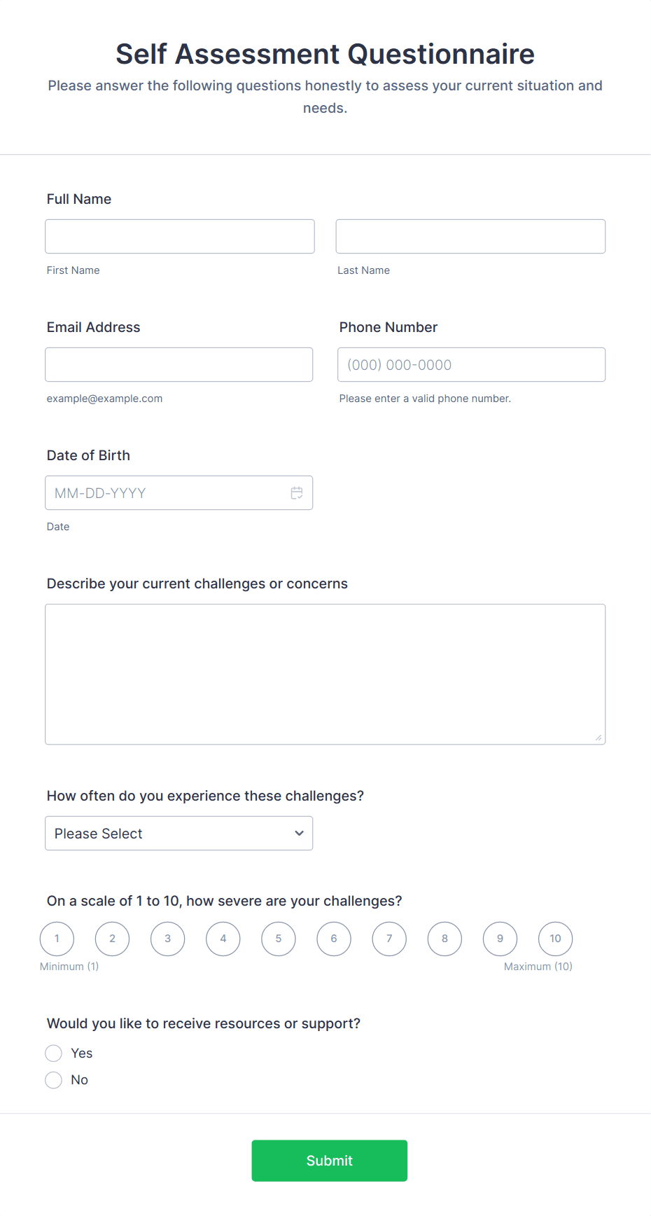 Self Assessment Questionnaire Form Template | Jotform
