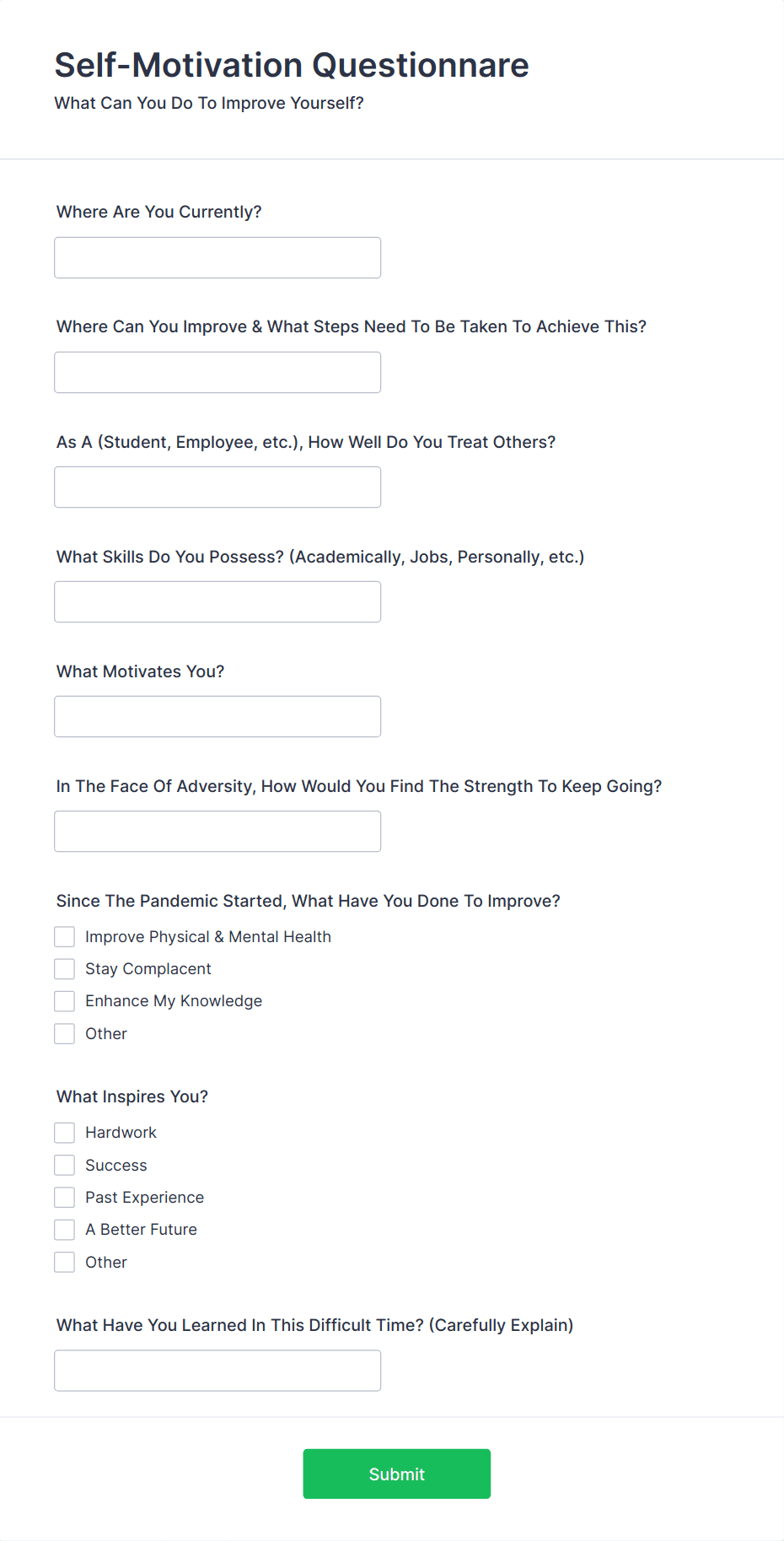 Self-Motivation Questionnaire Form Template | Jotform
