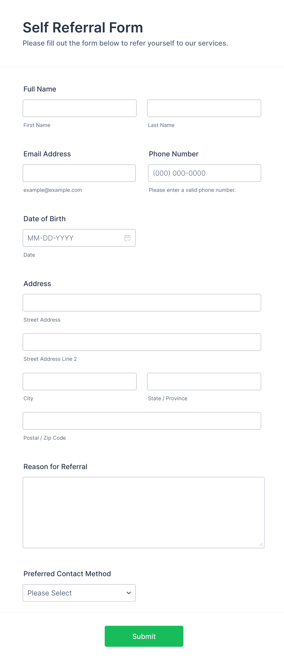 Self Referral Form Template | Jotform