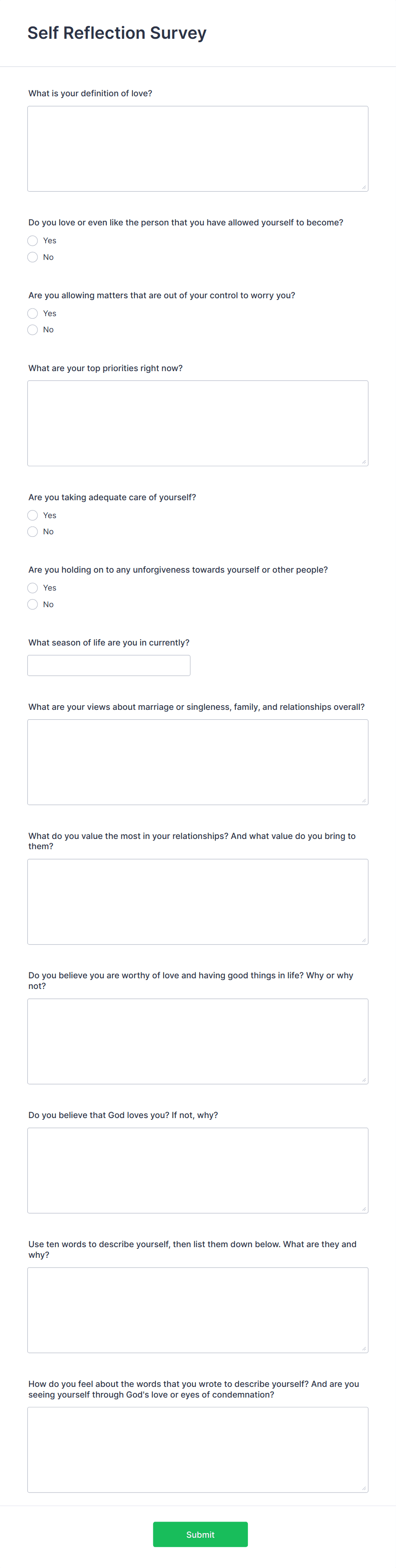 Self Reflection Survey Form Template | Jotform