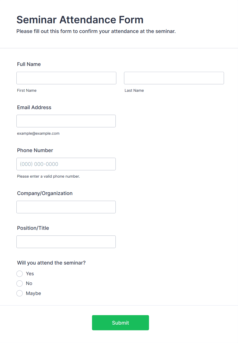 Seminar Attendance Form Template | Jotform