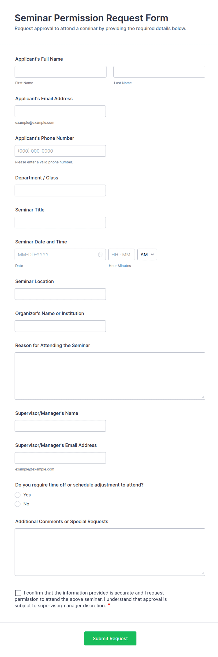 Seminar Permission Request Form Template | Jotform