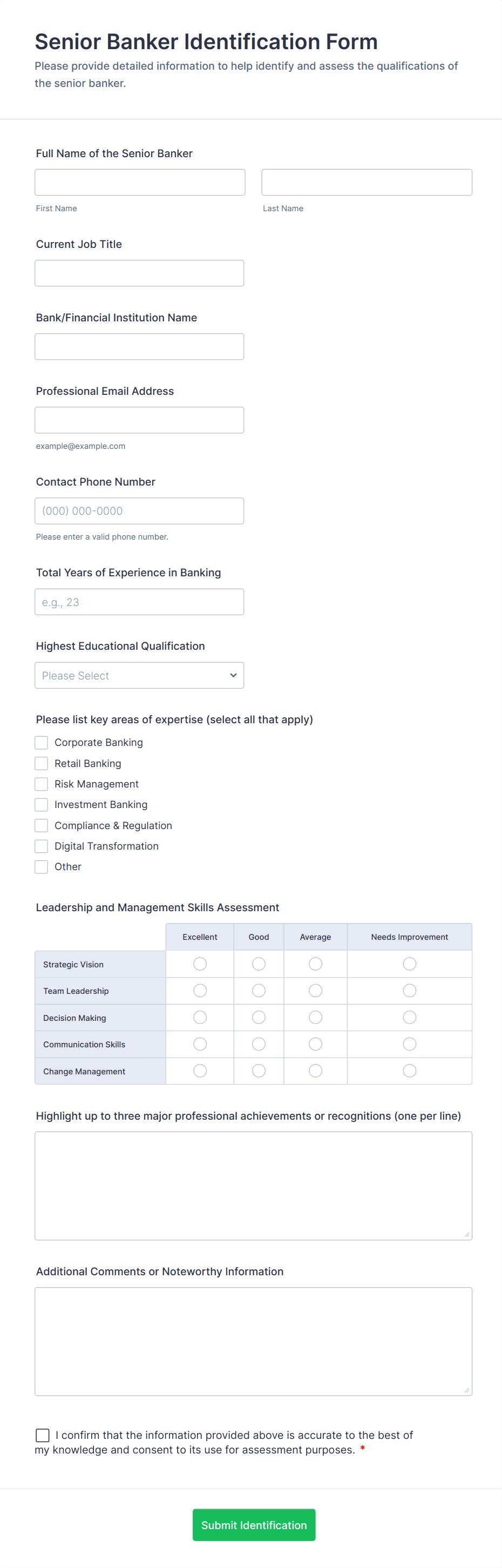Senior Banker Identification Form Template | Jotform