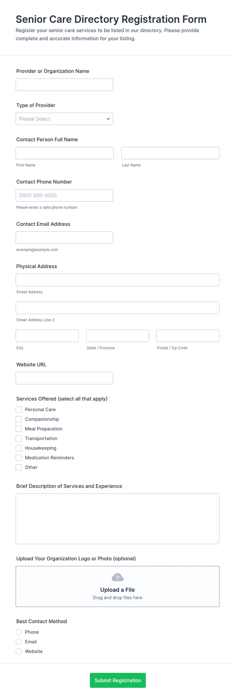 Senior Care Directory Registration Form Template | Jotform