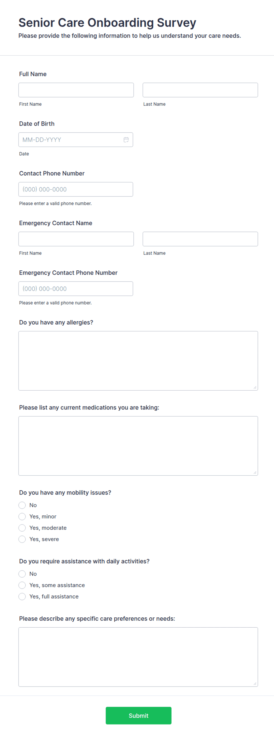 Senior Care Onboarding Survey Form Template | Jotform